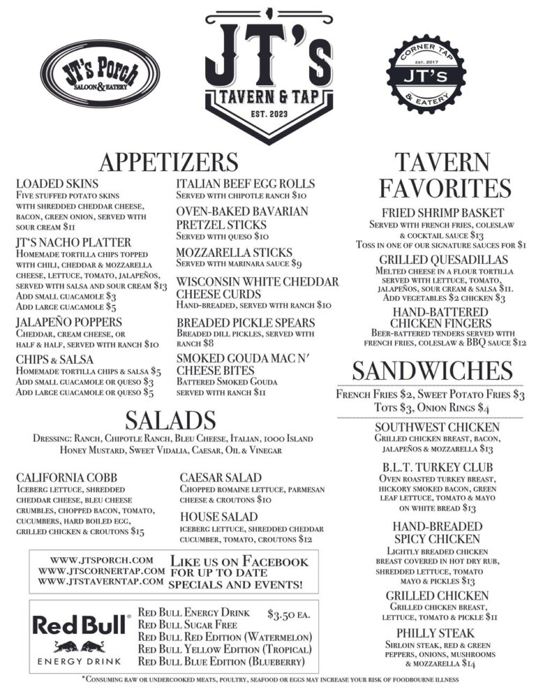 Menu – Jts Corner Tap & Eatery