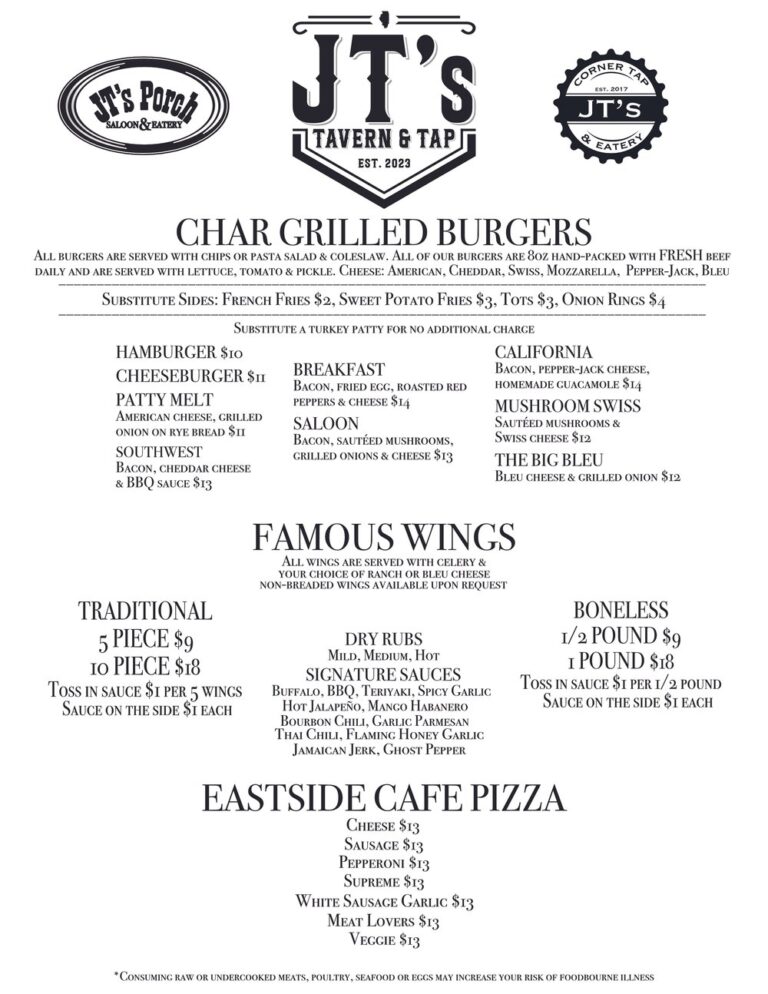 Menu – Jts Corner Tap & Eatery